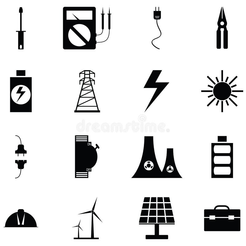 Electricity icon set stock vector. Illustration of plug - 120563826
