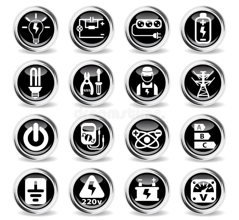 Electricity icon set stock illustration. Illustration of chromed - 88560505