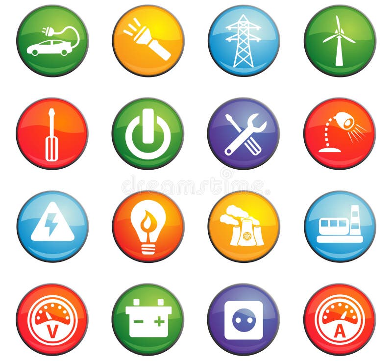 Electricity icon set stock illustration. Illustration of lamp - 89192625
