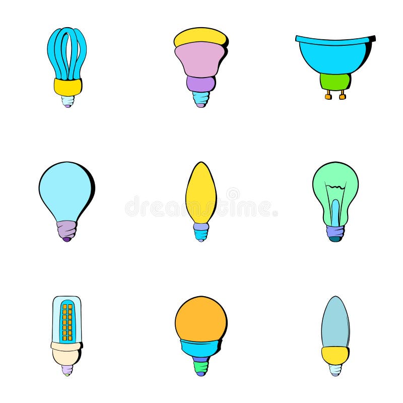 Electricity Icons Set, Cartoon Style Stock Illustration - Illustration ...