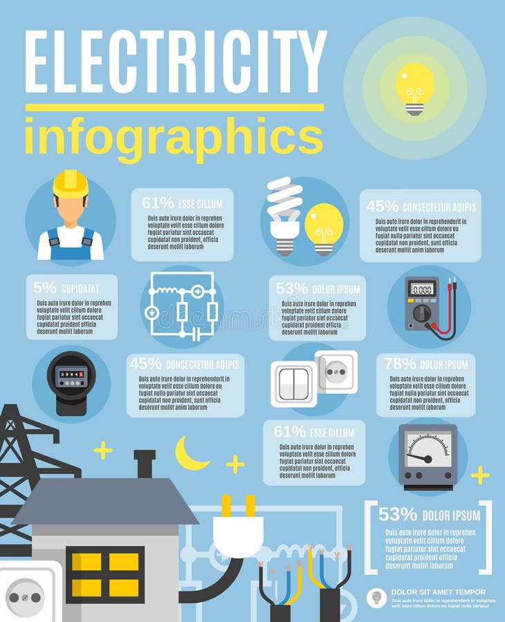 Electricity Infographic Set Stock Vector - Illustration of danger ...