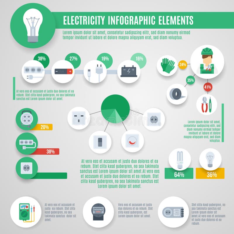 Electricity Infographics Set Stock Vector - Illustration of elements ...