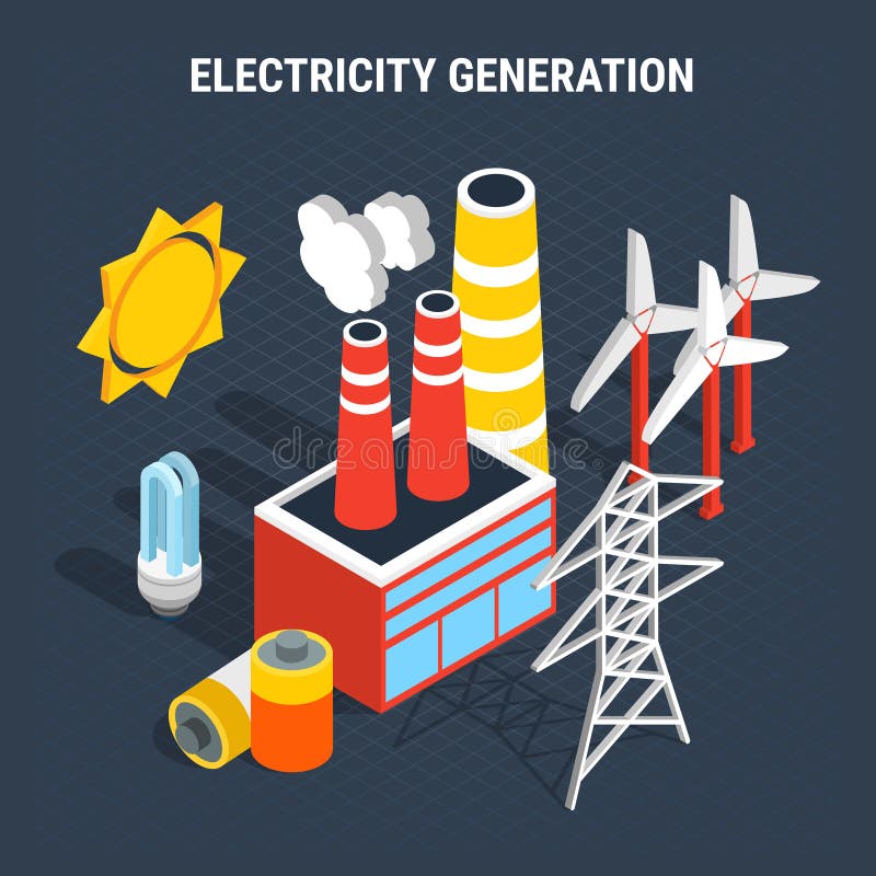 Electricity Isometric Colored Composition Stock Vector - Illustration ...