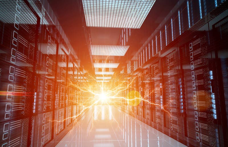 Electricity Lightning in Servers Data Center Room Storage Systems 3D ...