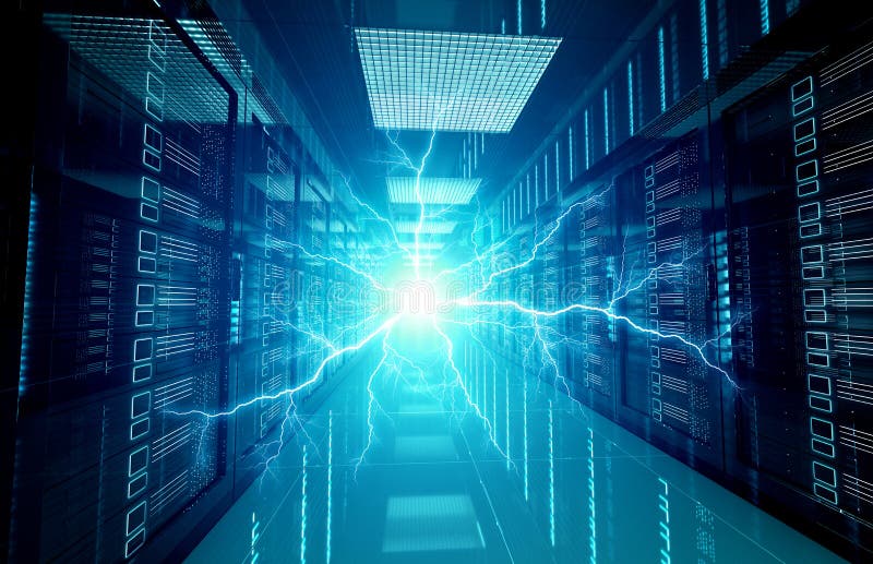 Electricity Lightning in Servers Data Center Room Storage Systems 3D ...