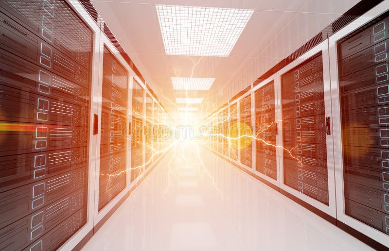 Electricity Lightning in Servers Data Center Room Storage Systems 3D ...