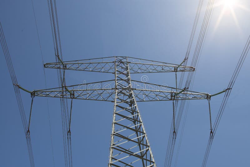 Electricity Mast Seen from a Low Angle on a Background on a Blue Sky ...