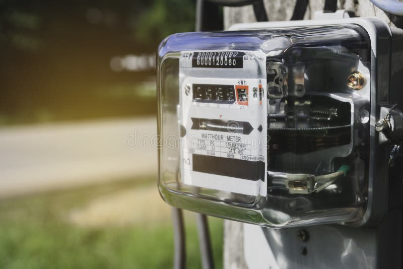 Electricity Meter for House with Sky Background Stock Photo - Image of ...