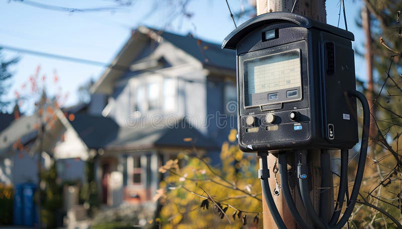Electricity Meter is Installed on a Light Pole in Front of the House To ...