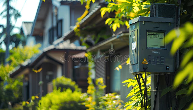 Electricity Meter is Installed on a Light Pole in Front of the House To ...