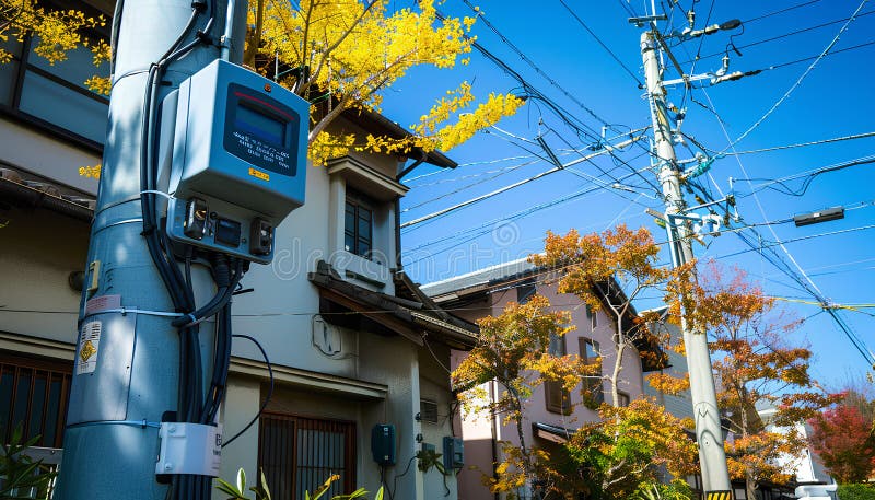 Electricity Meter is Installed on a Light Pole in Front of the House To ...