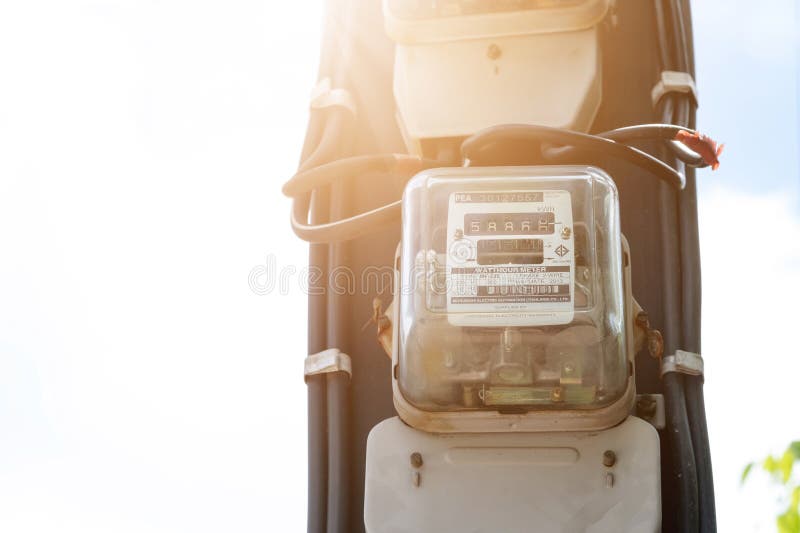 Electricity Meter on a Light Pole. Energy and Economic Concepts Stock ...