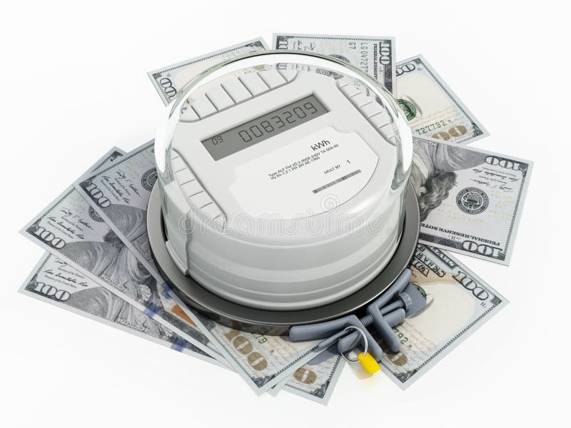 Electricity Meter Standing on Dollar Bills. 3D Illustration Stock ...