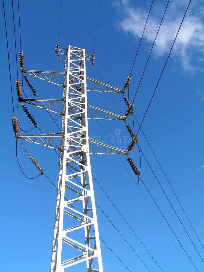 Electricity Pilon and Cabling at Blue Sky 2 Stock Image - Image of ...