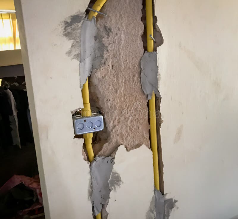 Electricity Pipe Line Renovation In To Wall Stock Image - Image of ...