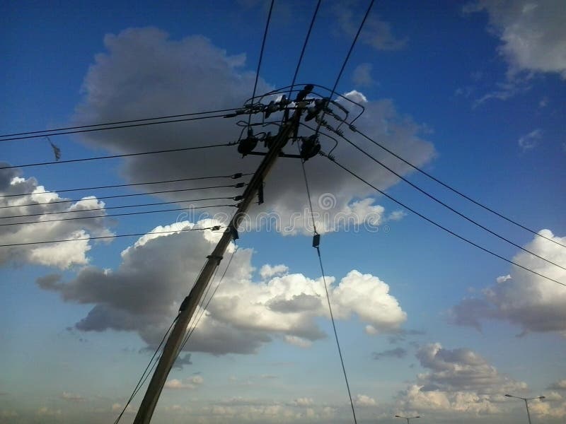 Electricity Pole Bend by Heavy Wire Stock Image - Image of voltage ...