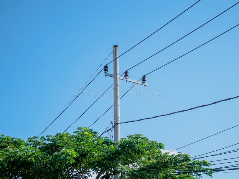 Electricity Pole with Dangling Wires Stock Image - Image of cable ...