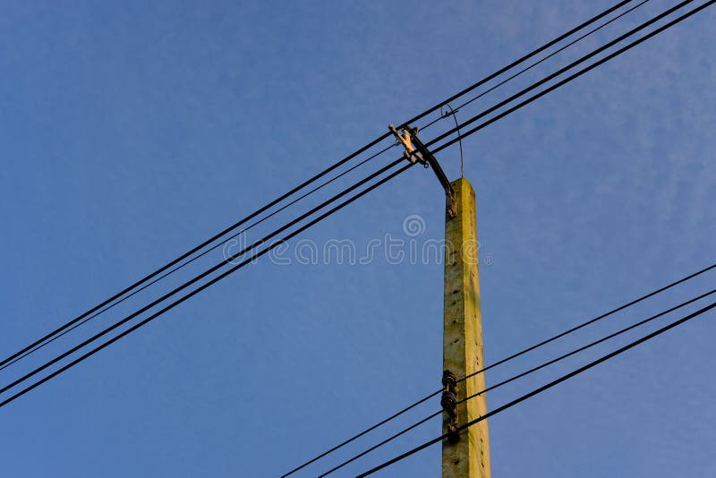 Electricity Pole with Electric Wire & Cable Stock Image - Image of ...