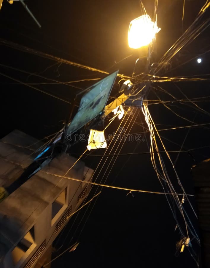 Electricity Pole Light View Clicked at Night Stock Photo - Image of ...