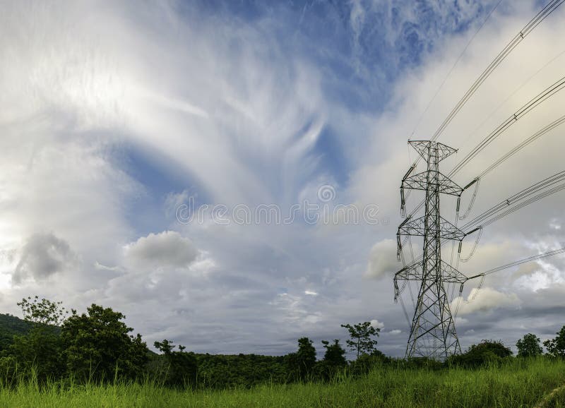 Electricity Pole with Silhouette Sunset Sky Stock Image - Image of ...