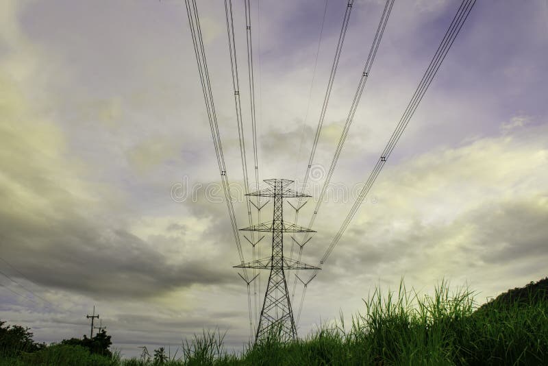 Electricity Pole Against Sunset Sky Stock Photo - Image of engineering ...