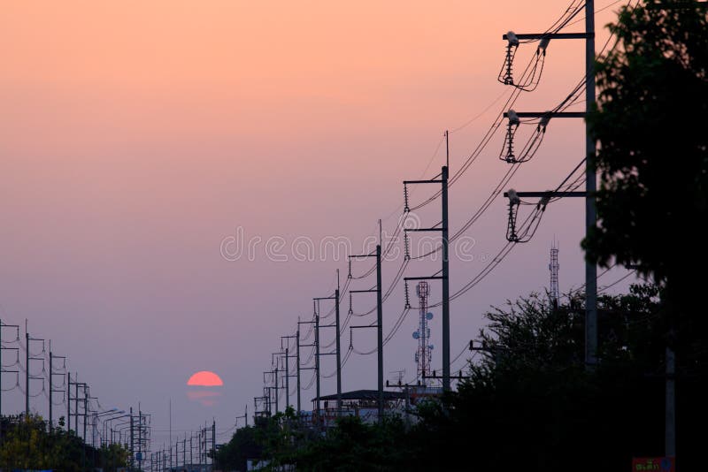 Electricity pole sunset stock photo. Image of electrical - 63506748