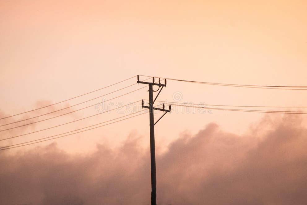 Electricity Polein Sunset Hour Stock Photo - Image of golden, electric ...