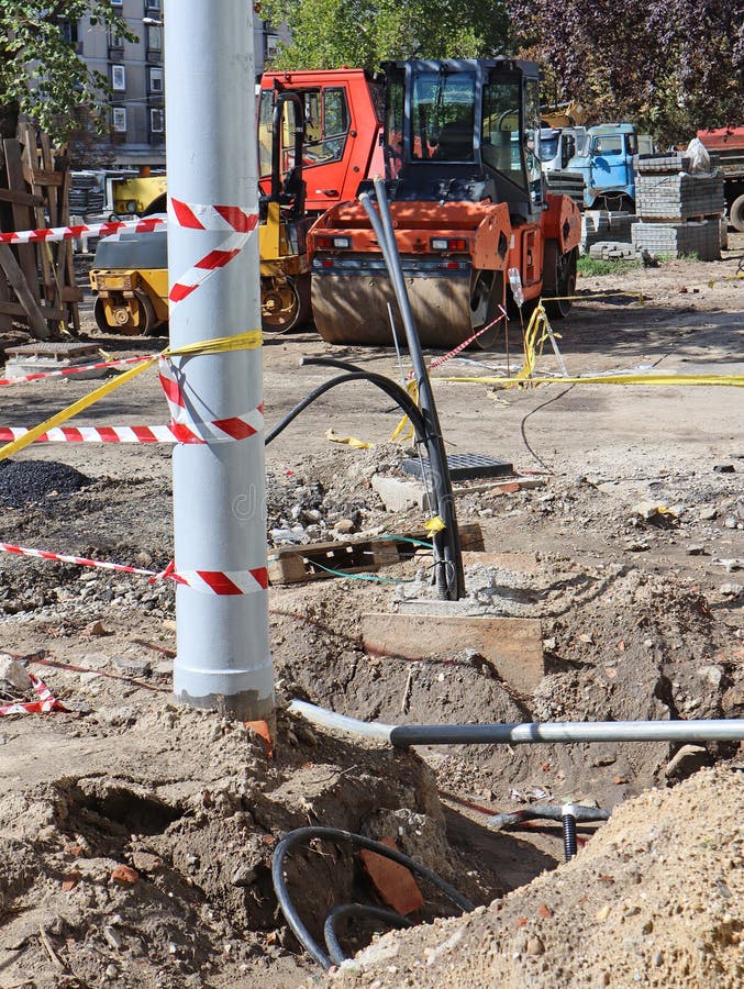 Electricity Pole Under Construction on the Street Editorial Photo ...
