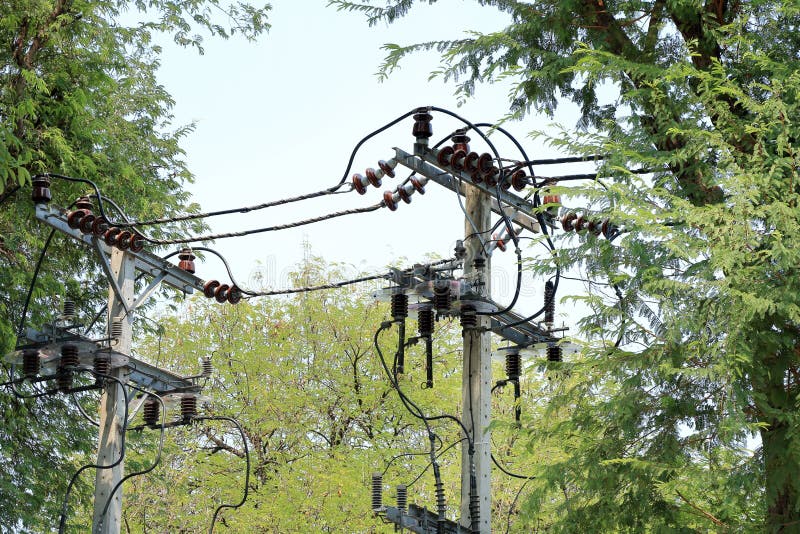 Electricity Poles with Overhead Transformers in India Stock Photo ...
