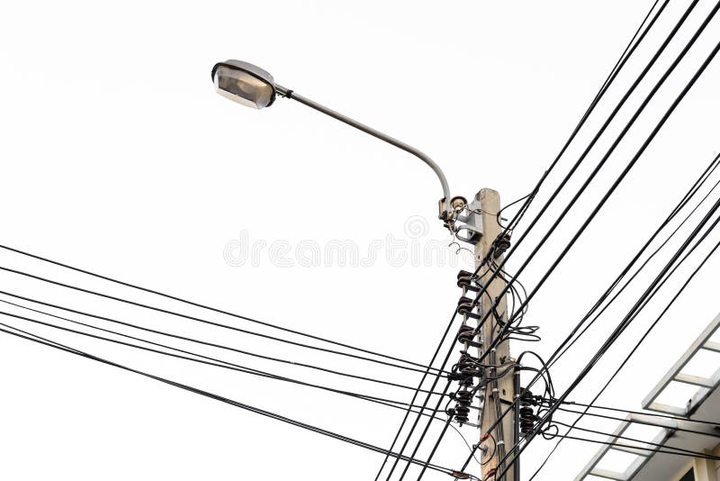 Electricity Pos, Cable Line with Street Lamp Stock Photo - Image of ...