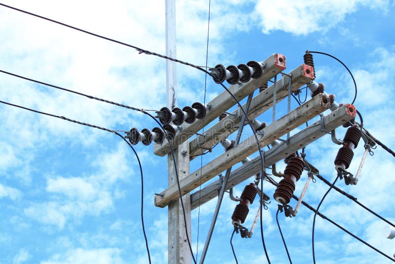 Electricity Post in Blue Sky Background Stock Photo - Image of ...
