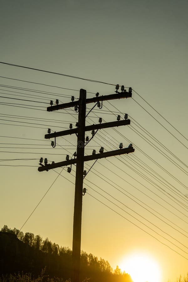 Electricity Post with Blue Sky Background, Power Pole with Electrical ...
