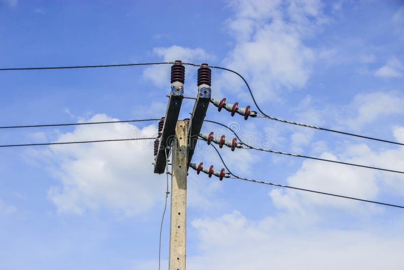 Electricity Post in Blue Sky Stock Photo - Image of light, current ...