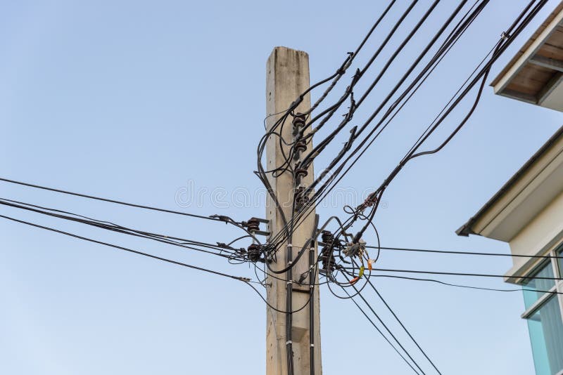 Electricity post and cable stock image. Image of high - 86557545