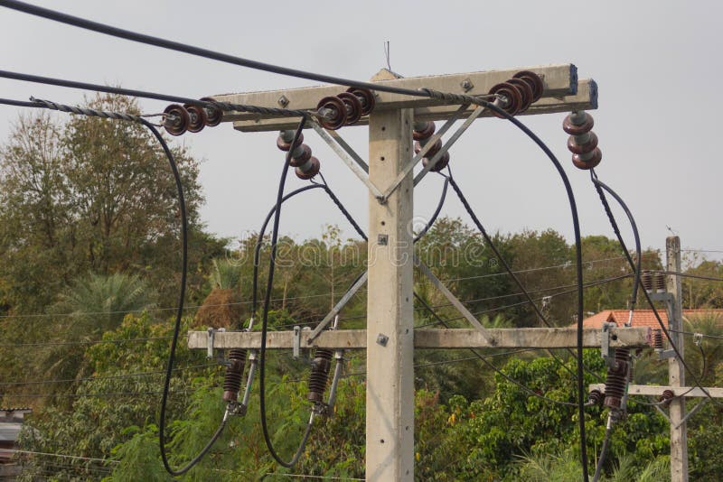 The Electricity Post Cable Construction Stock Photo - Image of current ...
