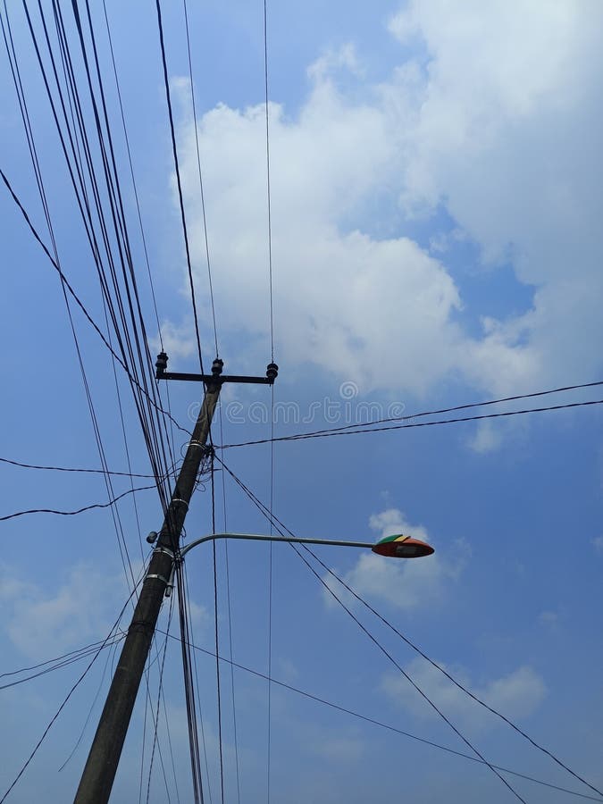 Electricity Post with Cable Lines Stock Image - Image of post, lines ...