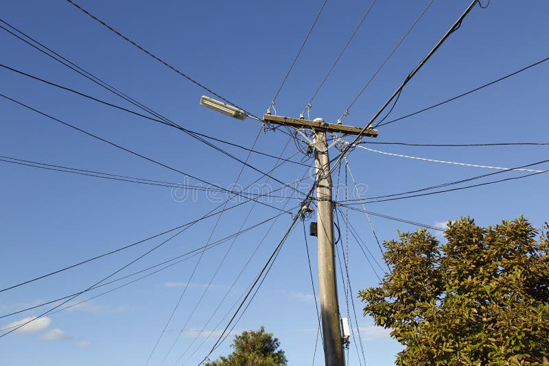 Electricity Post with Cable Lines Attached Stock Image - Image of lines ...