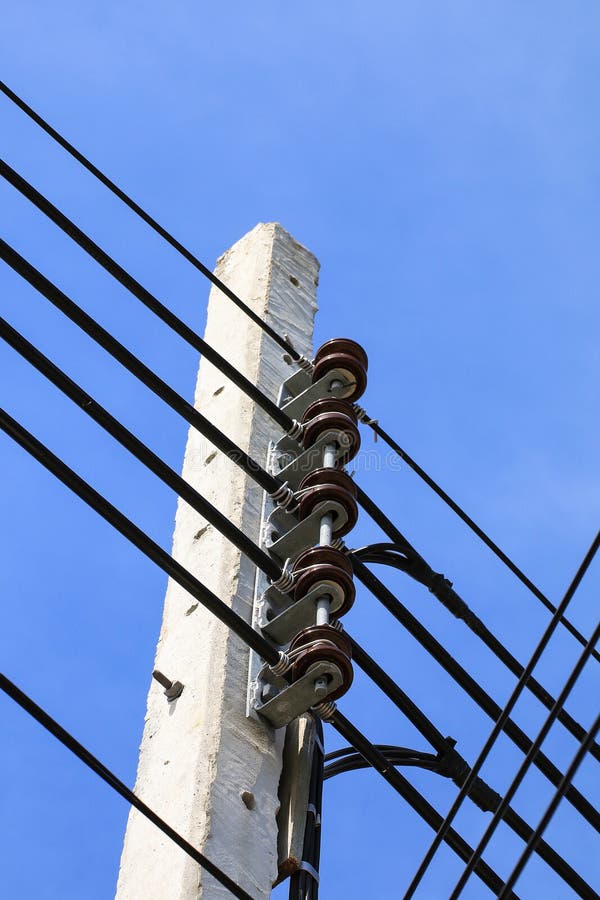 Electricity Post with Line Cable Stock Photo - Image of outdoor ...