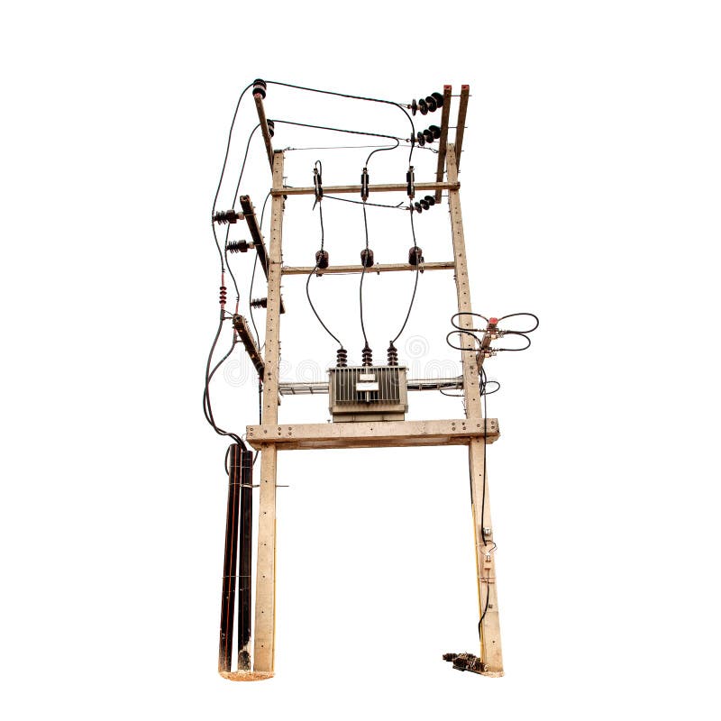 Electricity Post and Transformer on White Background. Stock Photo ...