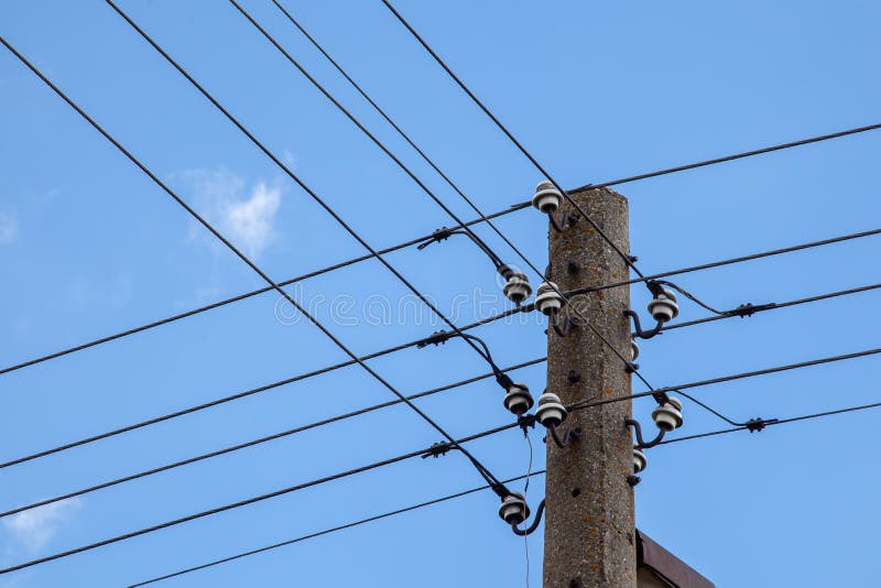 Electricity Post with Wire Lines. Power Electric Distribution Stock ...