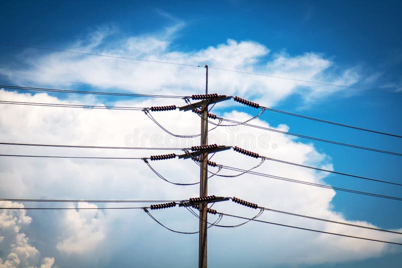 Electricity Posts with Blue Sky Background,high Voltage Electricity ...