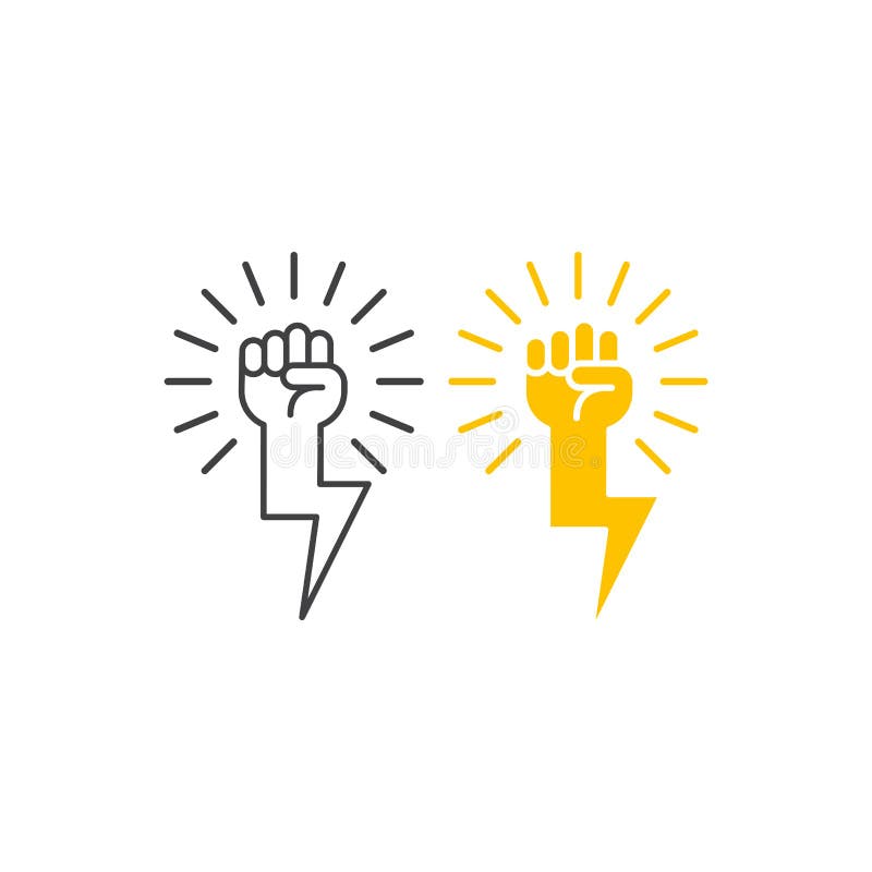 Electricity Power, Fist Hand with Thunder Bolt. Vector Icon Template ...
