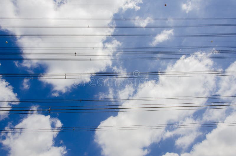 Electricity Power Line and Blue Sky Background Stock Photo - Image of ...
