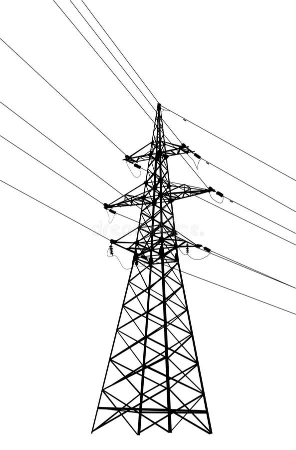 Electricity Power Lines Silhouette on White Stock Vector - Illustration ...