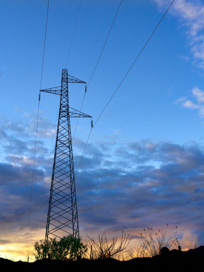 Electricity Power Pylon Sunset Stock Photo - Image of sundown, vertical ...