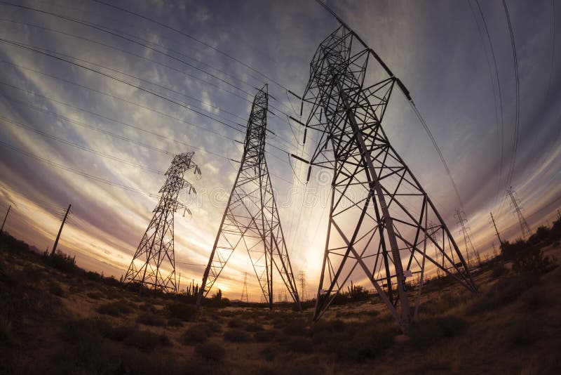 Electricity Power Pylons at Sunset Stock Image - Image of generation ...