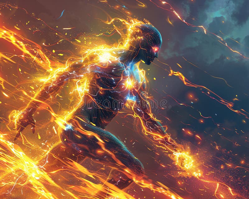 Electricity-powered Superhero, Illustrated with Dynamic Effects and ...