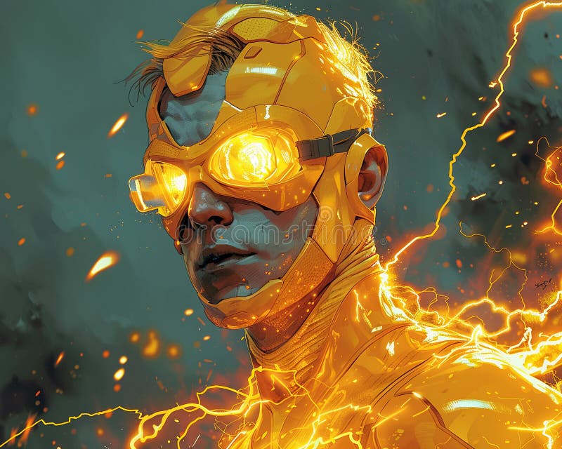Electricity-powered Superhero, Illustrated with Dynamic Effects and ...