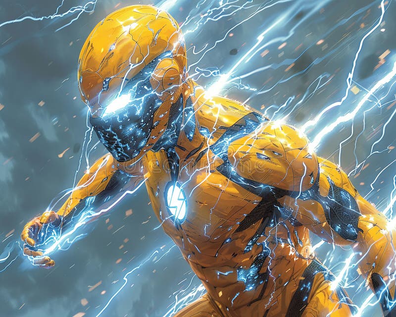 Electricity-powered Superhero, Illustrated with Dynamic Effects and ...