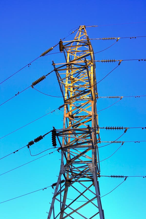 Electricity Pilon and Cabling at Blue Sky 2 Stock Image - Image of ...